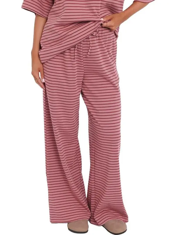PETAL & PUP Striped Knit Drawstring Pants - Pink Red Stripe