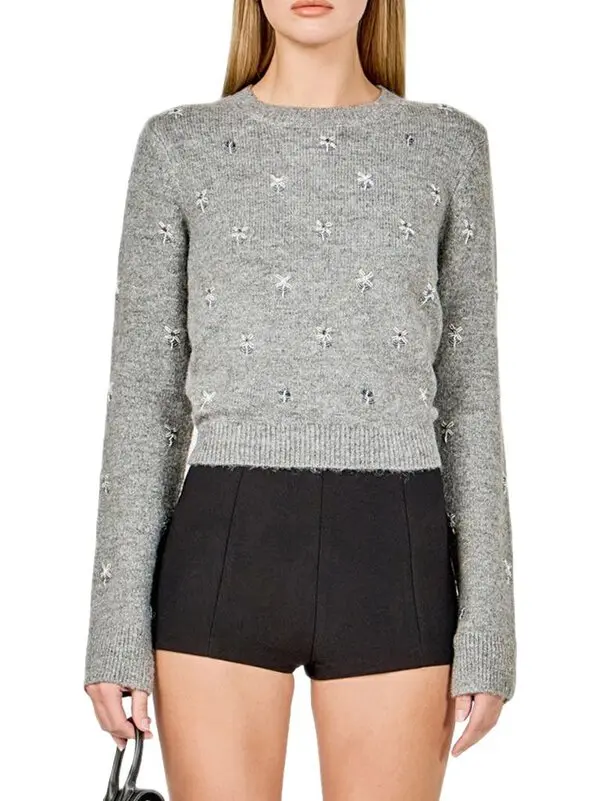 Endless Rose Bead Embellished Crewneck Sweater - Heather Grey