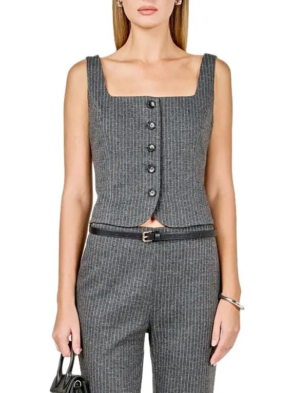 Endless Rose Pinstripe Knit Fitted Vest - Grey