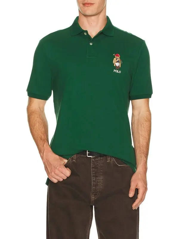 Polo Ralph Lauren Short Sleeve Basic Mesh Novelty Polo Society Bear Polo In Green - New Forest Society Bear