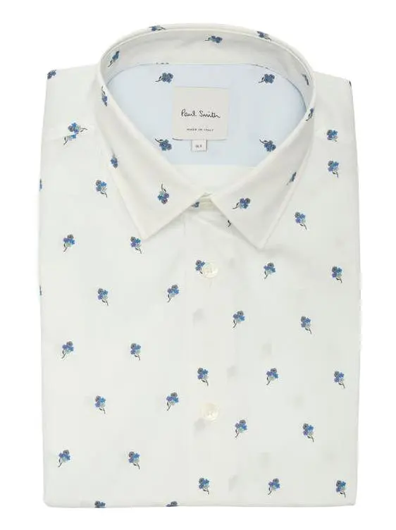 Paul Smith Tailored Fit Floral Organic Cotton Dress Shirt - White