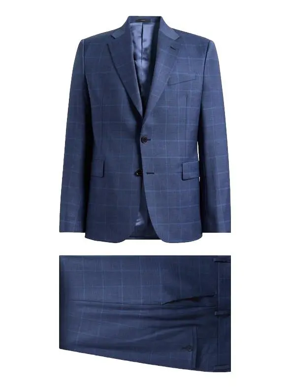Paul Smith Camberwell Tailored Fit Windowpane Check Wool Suit - Blue