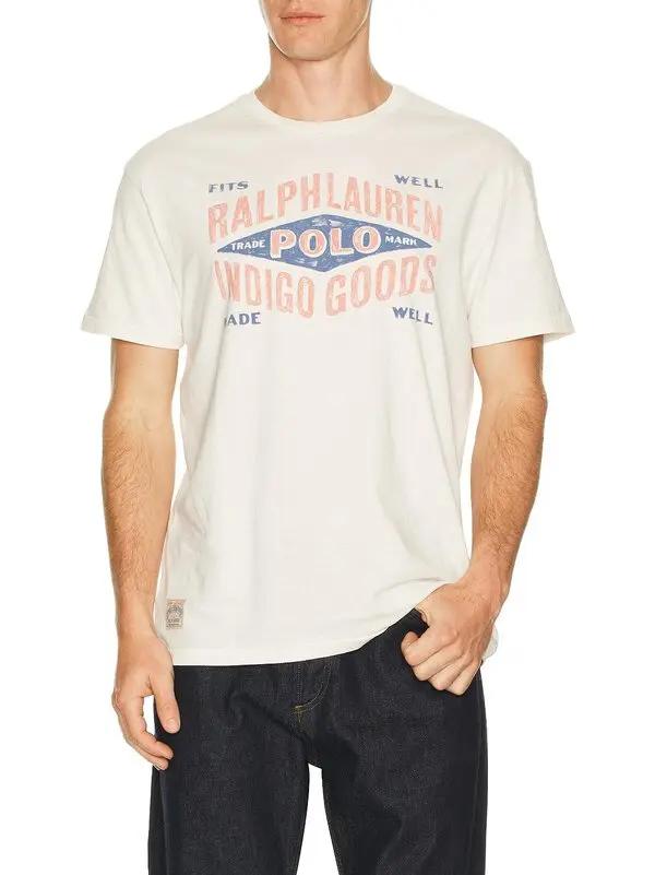 Polo Ralph Lauren Short Sleeve Uneven Jersey Knit Rl Dry Goods Printed Crewneck Tee In White - Nevis