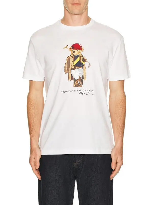 Polo Ralph Lauren Short Sleeve Jersey Knit Novelty Polo Society Bear Tee In White - White Society Bear