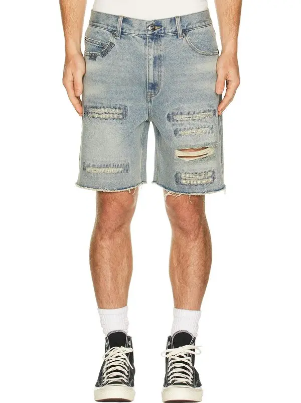MIDNIGHT RODEO Distressed Denim Shorts - Light Blue Wash