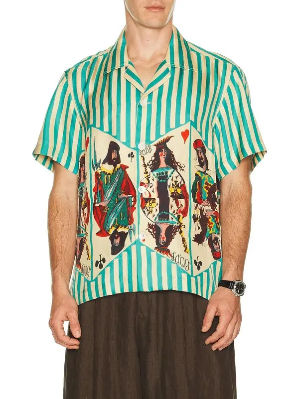 BODE Royals Short Sleeve Shirt In Baby Blue - Multi