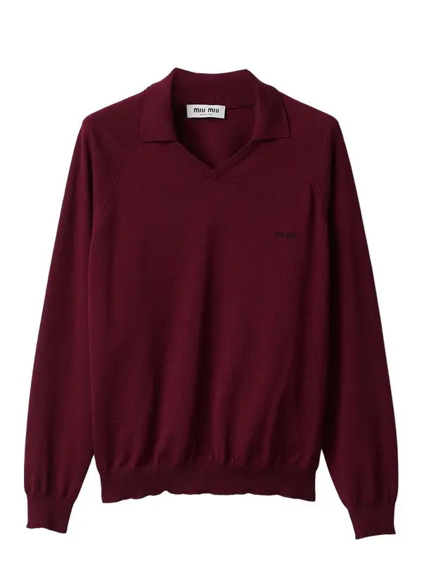 Miu Miu Wool Polo Sweater - Amaranth/black