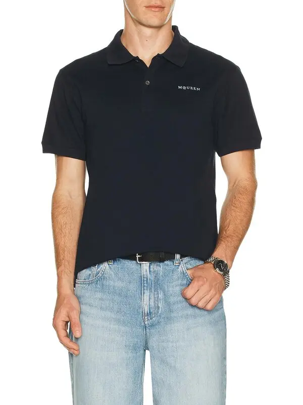 Alexander McQueen Logo Embroidered Polo - Navy