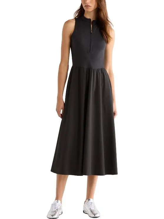 Zella Atlas Zip Front Sleeveless Midi Dress - Black