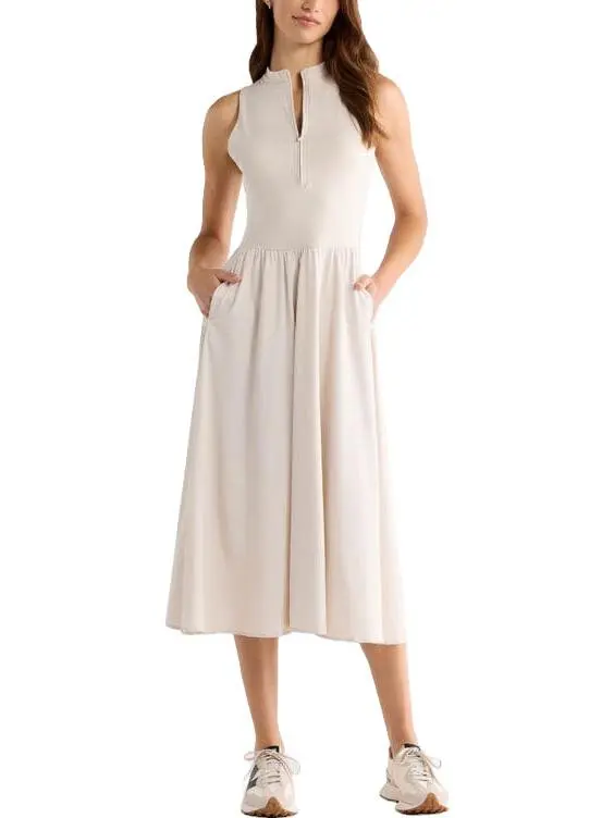 Zella Atlas Zip Front Sleeveless Midi Dress - Moonbeam