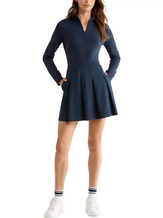Zella Peak Hybrid Long Sleeve Skater Dress - Navy Sapphire