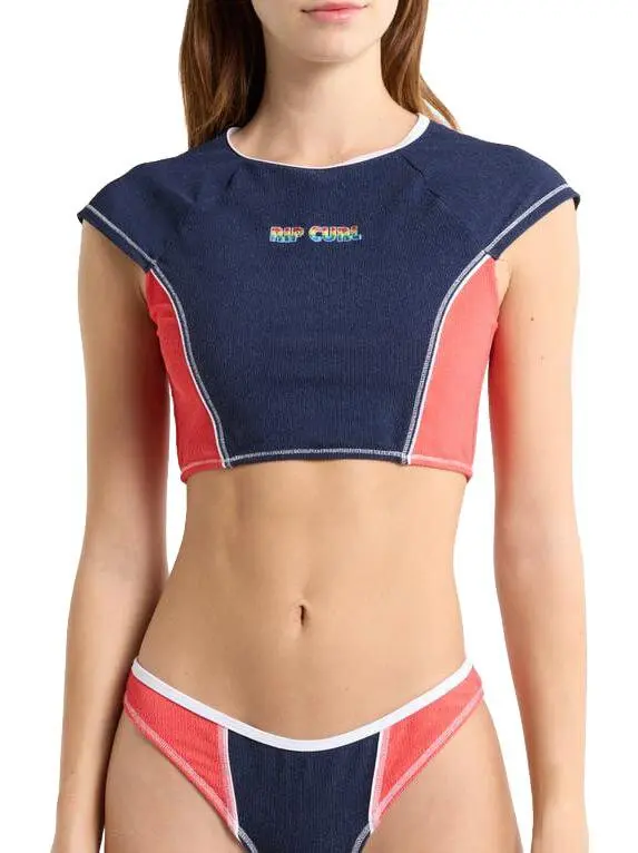 Rip Curl Surf Tide Short Sleeve Crop Rashguard - Dark Navy
