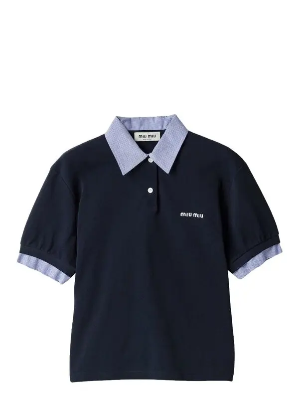Miu Miu Cotton Piqué Polo Shirt - Navy