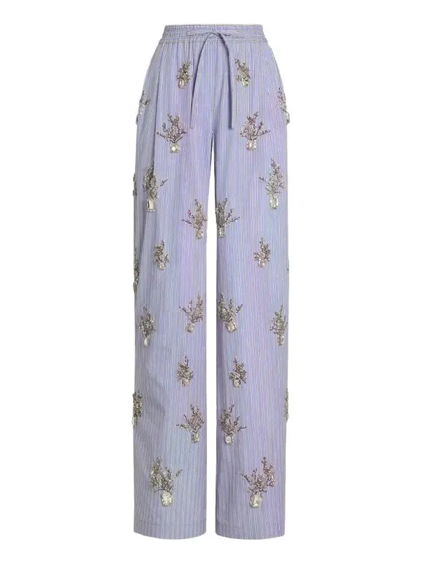 Dolce & Gabbana Floral Embroidered Poplin Trousers - Blue