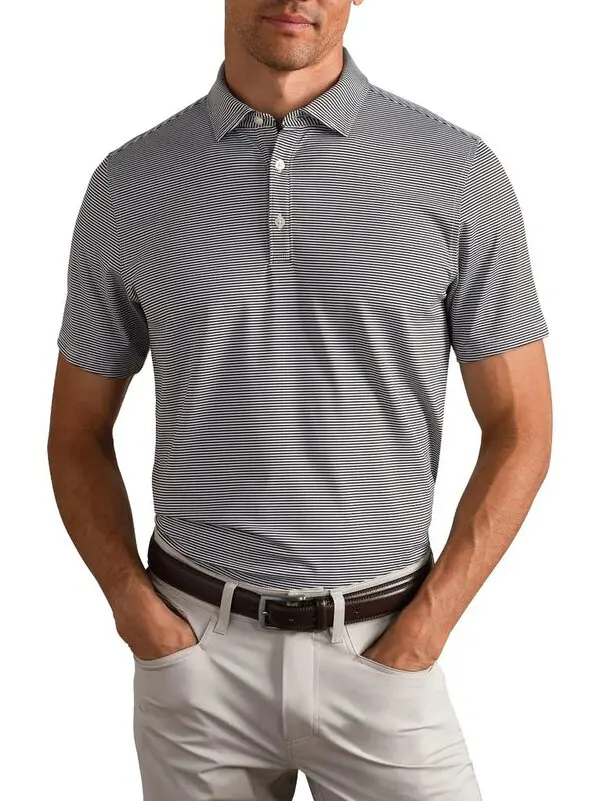 RHONE Drive Time Performance Polo - Asphalt/white Stripe