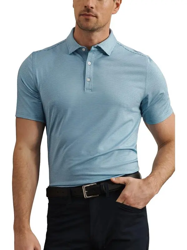 RHONE Drive Time Performance Polo - Azure Blue Stripe