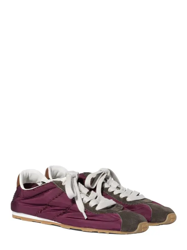 Miu Miu Plume Technical Fabric And Suede Sneakers - Burgundy/hematite