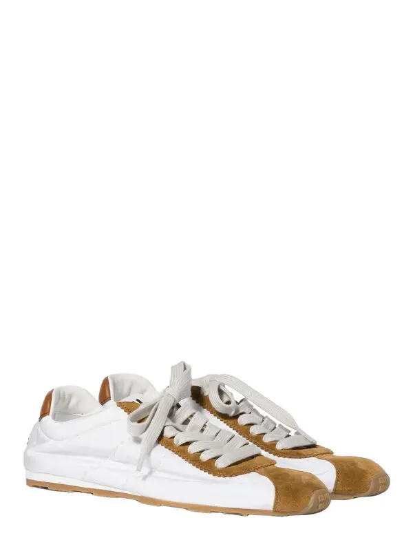 Miu Miu Plume Technical Fabric And Suede Sneakers - White/caramel