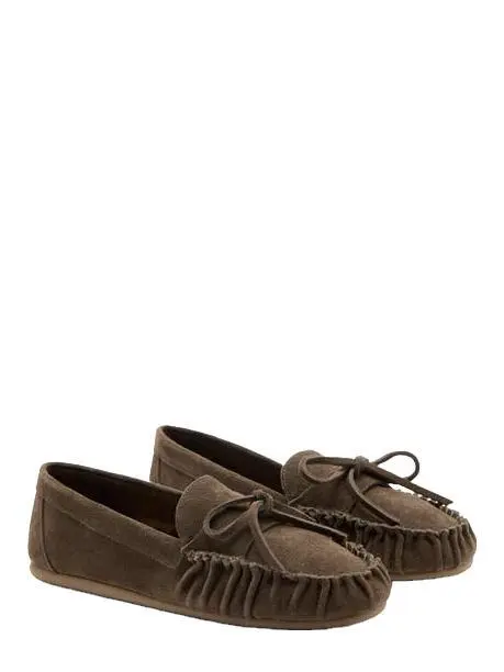 Mango Gathered Suede Moccasins - Sand