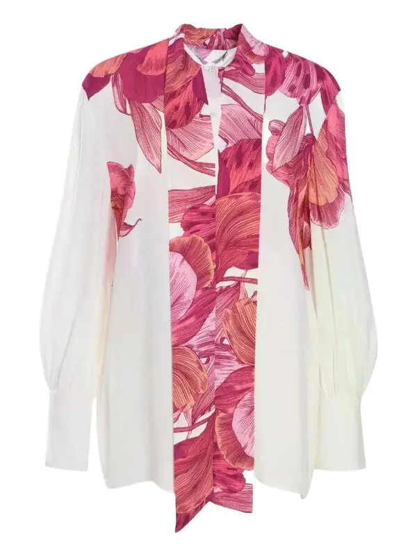 SIMONA CORSELLINI Floral-print Self-tie Blouse - White