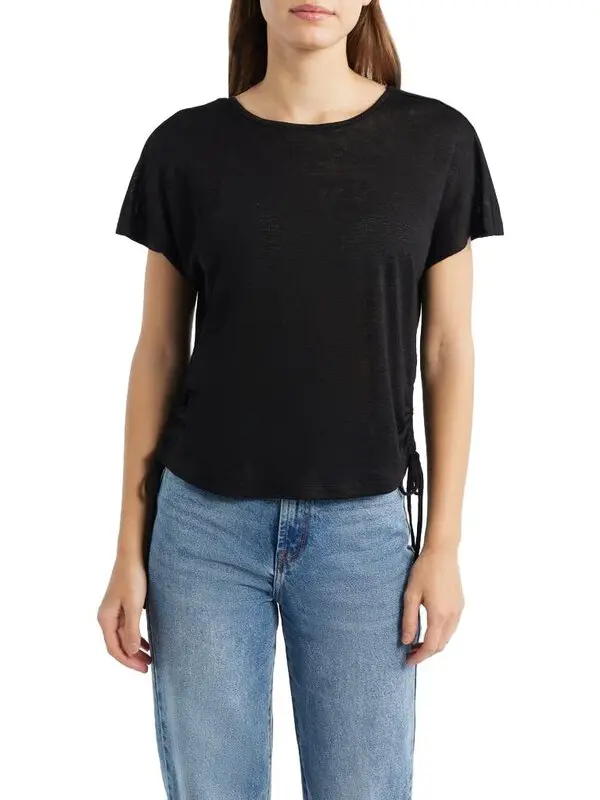 CITY BLUES Side Tie Knit Top - Black