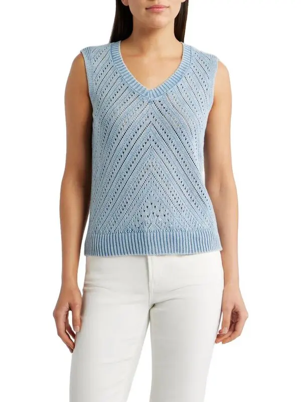 CITY BLUES Open Stitch Sweater Vest - Ocean