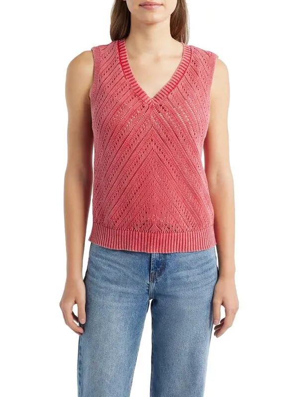 CITY BLUES Open Stitch Sweater Vest - Red