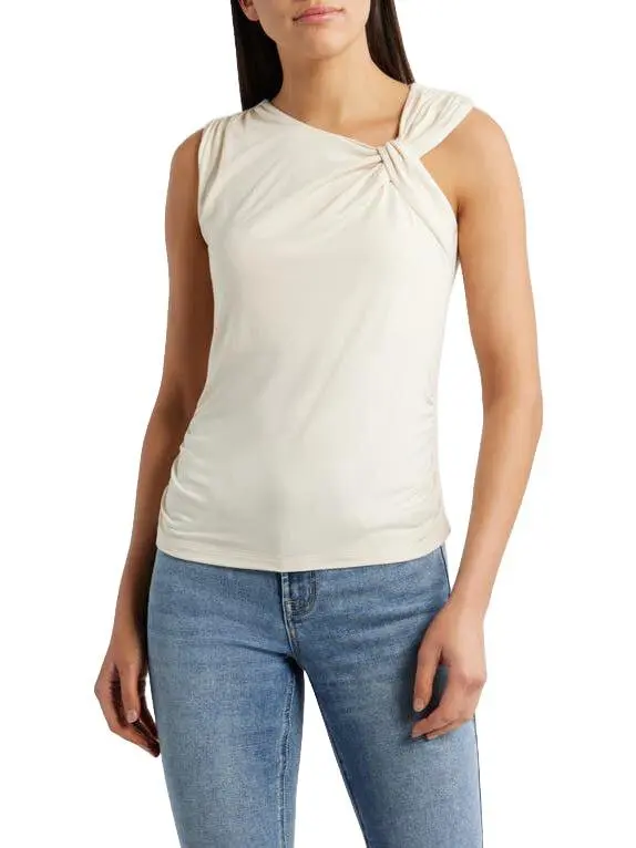 CITY BLUES Asymmetric Neck Sleeveless Top - Beige