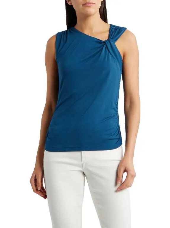 CITY BLUES Asymmetric Neck Sleeveless Top - Blue Opal