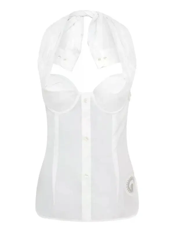 MARINE SERRE Button-fastening Bustier Top - White