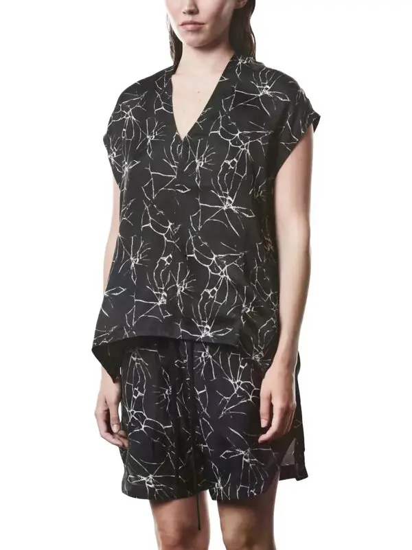 THOM KROM V-neck Marble-print Blouse - Black