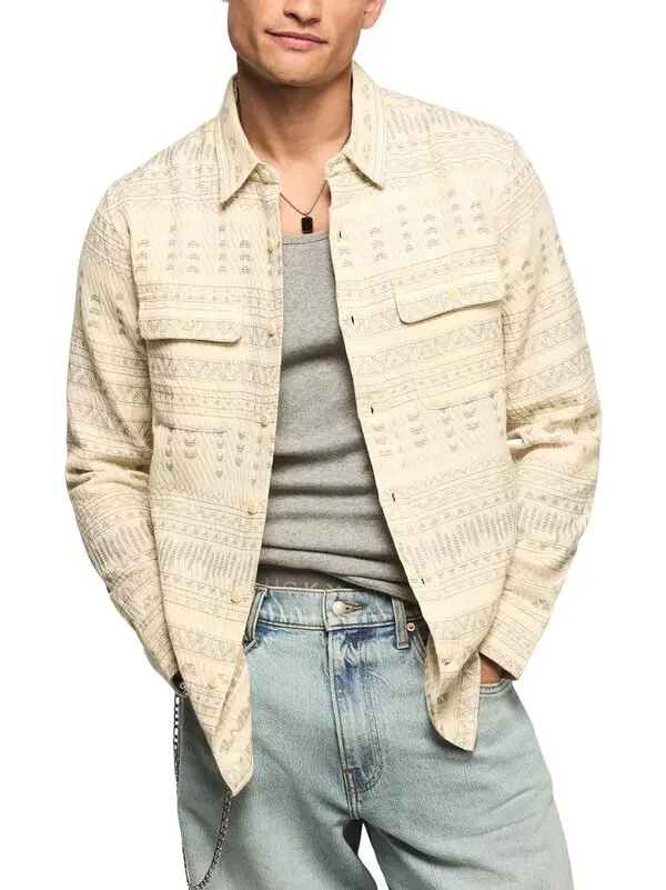 Lucky Brand Humboldt Quilted Geo Jacquard Button-up Overshirt - Cream Multi