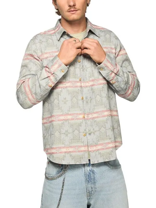 Lucky Brand Geometric Jacquard Cotton Button-up Overshirt - Blue Multi