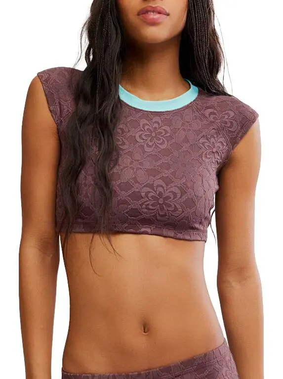Free People Jacquard Crop Cover-up T-shirt - Brownstone
