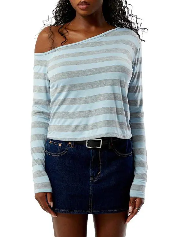 PACSUN Stripe Off-the-shoulder Top - Light Blue