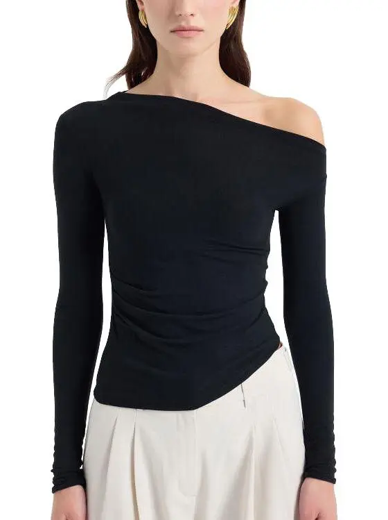MONLICIA Aura One-shoulder Draped Stretch Top - Black
