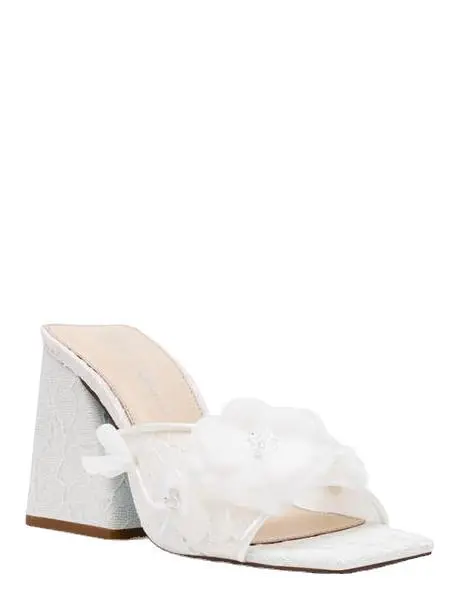 Betsey Johnson Heath Floral Tulle Slide Sandal - Ivory