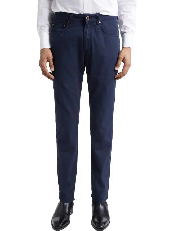 Boglioli Five-pocket Cotton Stretch Herringbone Slim Fit Trousers - Navy