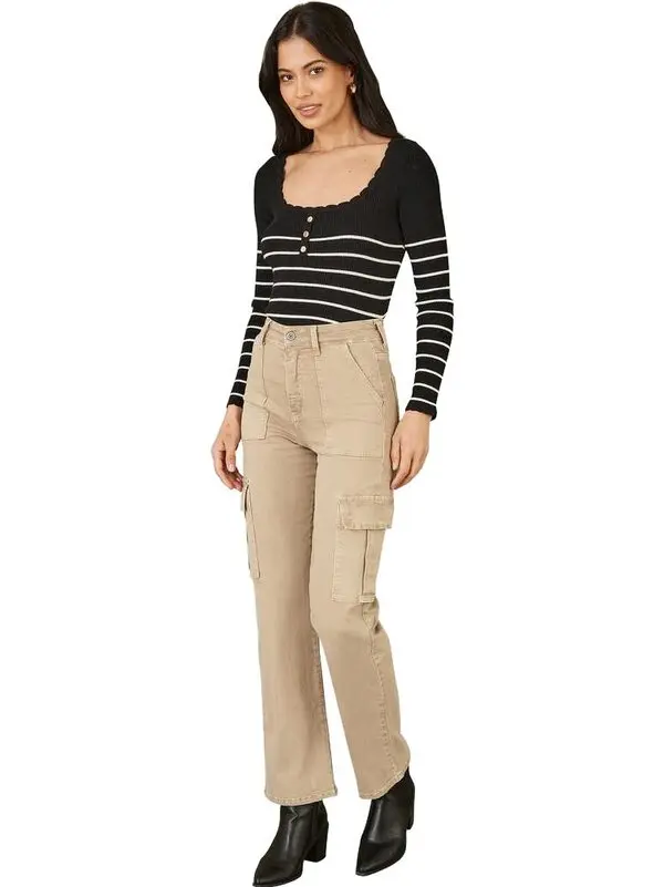 YUMI High Waist Utility Cargo Pants - Stone