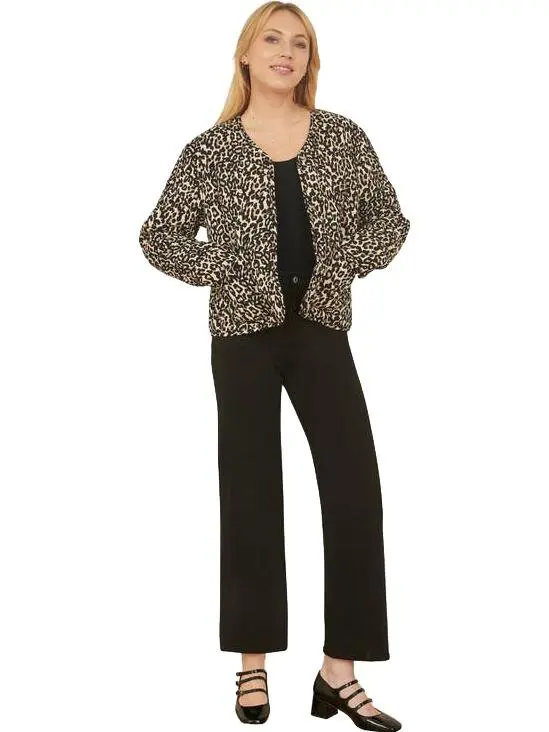YUMI Leopard Print Boxy Jacket - Black