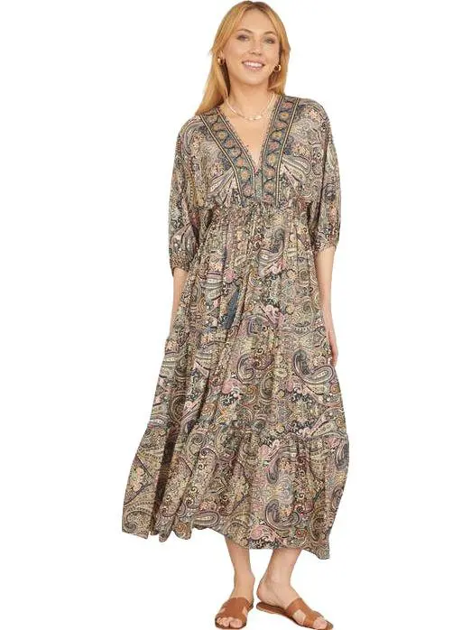 YUMI Paisley Print Midi Kimono Dress - Multi