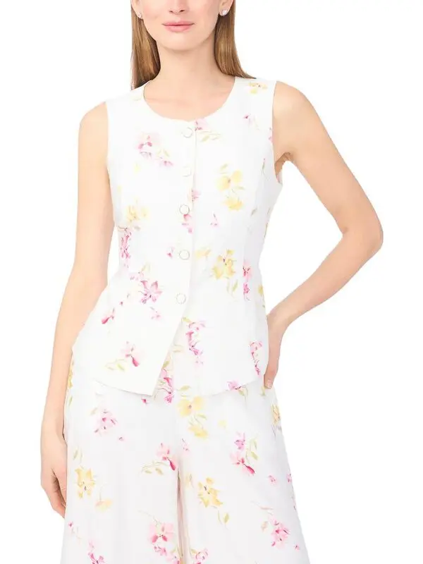 Vince Camuto Floral Print Sleeveless Vest - Lemon Cream