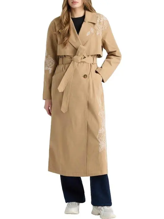 NVLT Embroidered Belted Trench Coat - British Tan