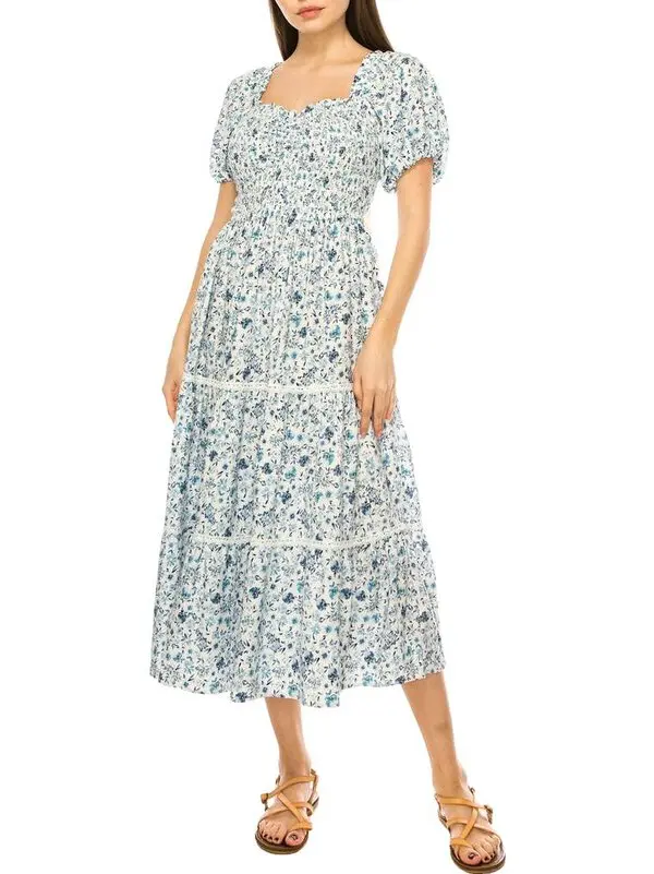 A COLLECTIVE STORY Floral Print Midi Dress - Bright White/blue