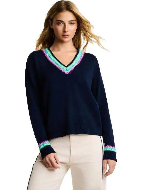 Lisa Todd Cotton V-neck Pullover Sweater - Navy