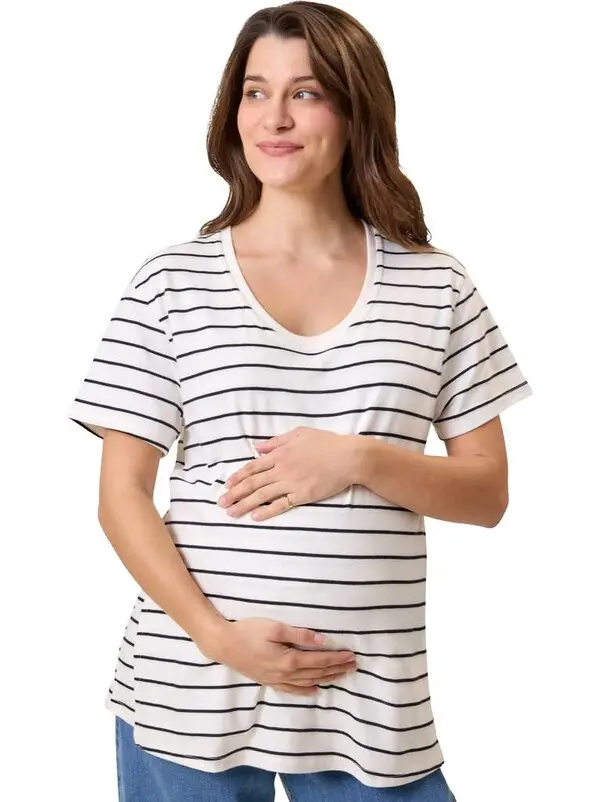 KINDRED BRAVELY Relaxed Cotton Scoop Neck Maternity & Nursing Tee - Black & White Stripe