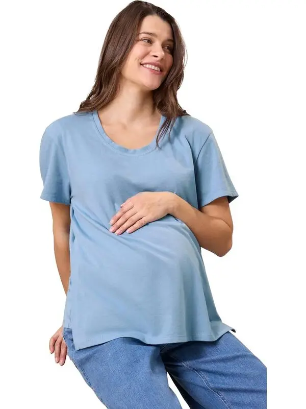 KINDRED BRAVELY Relaxed Cotton Scoop Neck Maternity & Nursing Tee - Vintage Blue