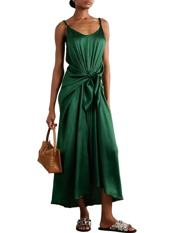 JW Anderson Tie-detailed Crinkled Silk Midi Dress - Green