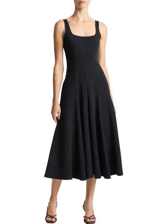 Vince Square Neck Fit-and-flare Midi Dress - Black