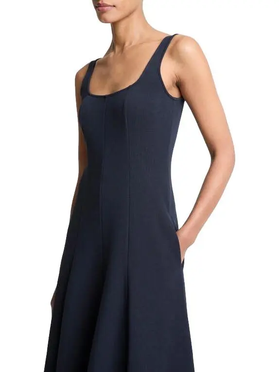 Vince Square Neck Fit-and-flare Midi Dress - Eclipse